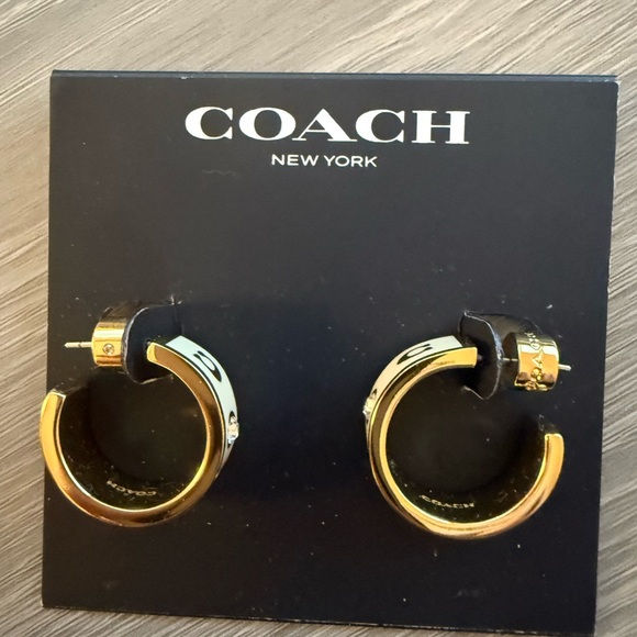 Coach | Jewelry | Coach Gold And Black Cshape Hoop Earrings | Poshmark